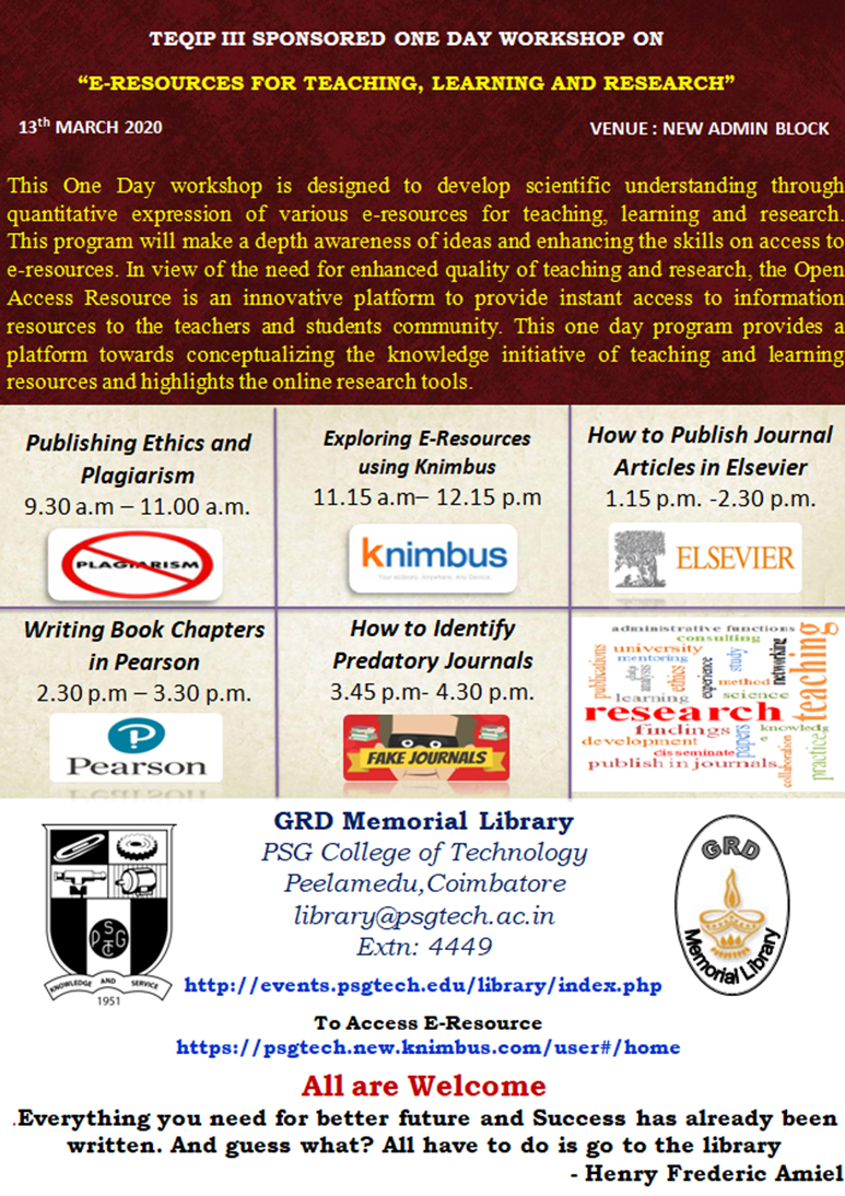 PSG College of Technology | “Dr. GRD MEMORIAL LIBRARY”