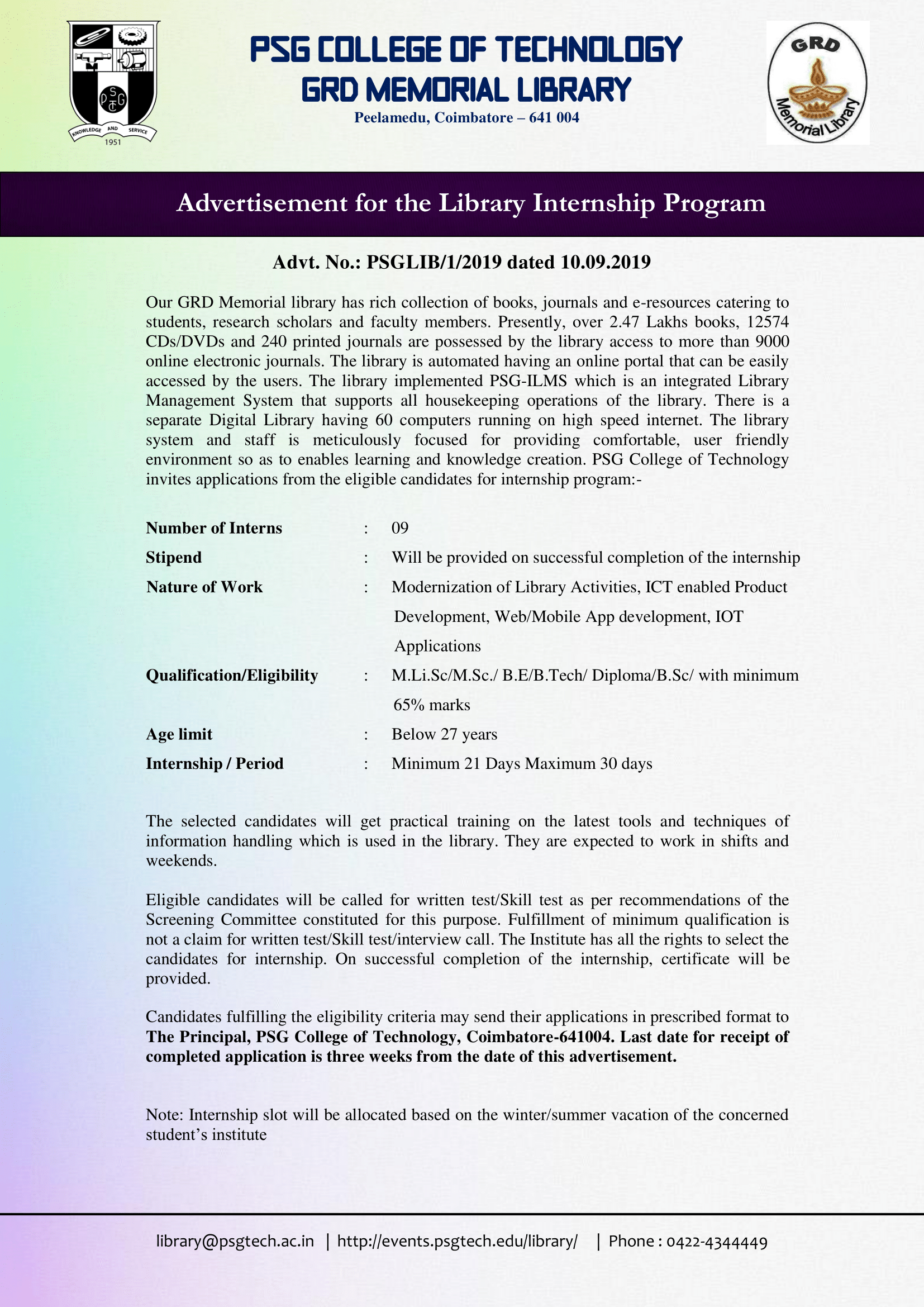 PSG College of Technology | “Dr. GRD MEMORIAL LIBRARY”